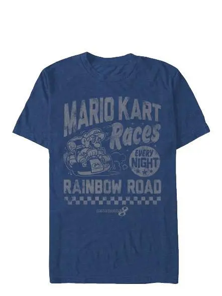 NINTENDO Distressed Mario Races Every Night Graphic T-shirt - Navy Blue Heather