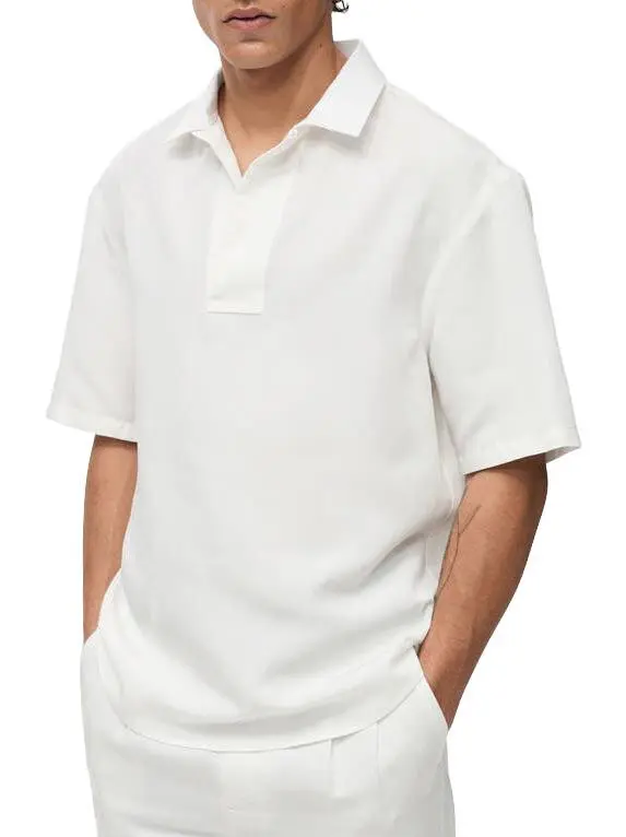 Mango Lyocell & Linen Blend Polo - White