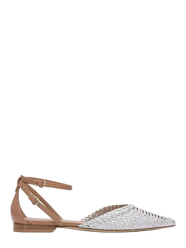 LELLA BALDI Woven Leather Ankle-strap Pumps - Silver