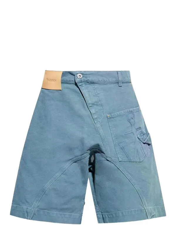 JW Anderson Twisted Workwear Anchor-patch Denim Shorts - Blue