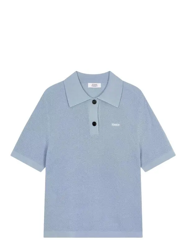 STUDIO TOMBOY Polo-collar Knit Top - Blue