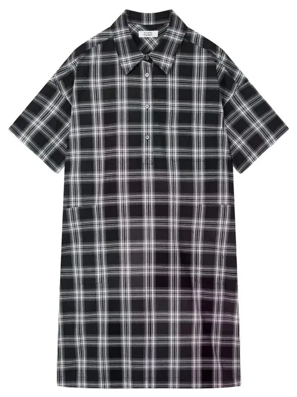 STUDIO TOMBOY Checked Seersucker Shirt Dress - Black
