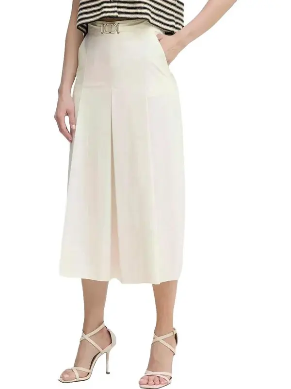 TWINSET Pleated Belted Midi Skirt - White