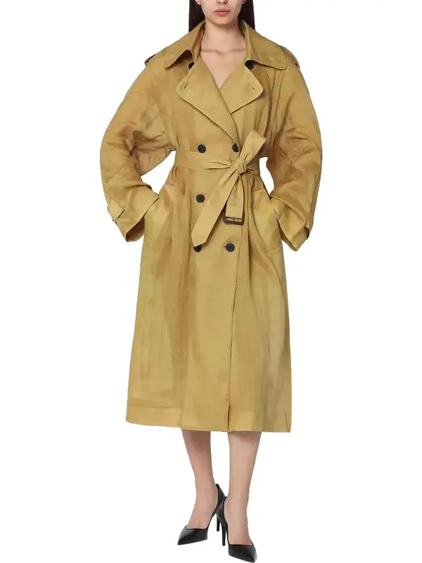 Mark Kenly Domino Tan Double-breasted Belted Trench Coat - Neutrals