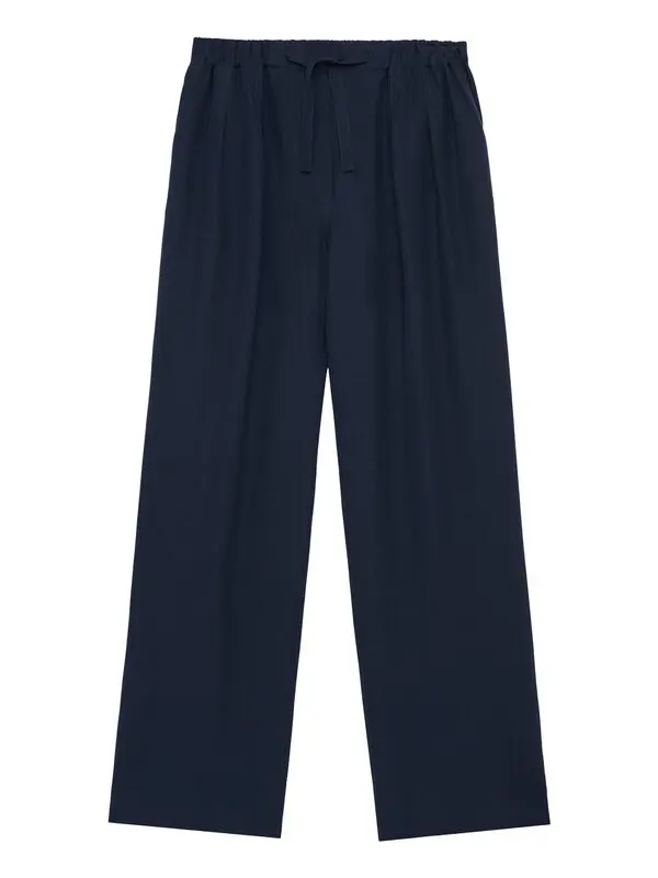 Loewe Silk Anagram Wide-leg Trousers - Navy