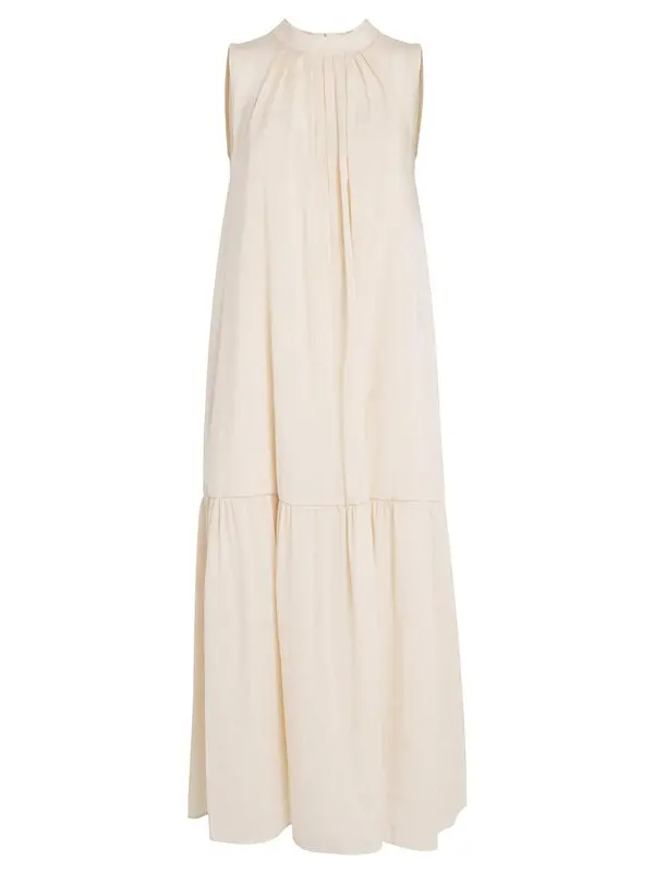 Max Mara Canvas Pleat-neck Maxi Dress - Beige