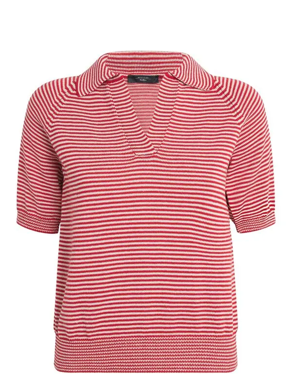 Max Mara Cotton Stripe Open Polo Shirt - Red