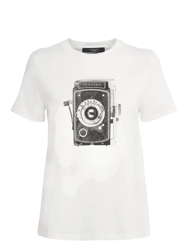 Max Mara Cotton Camera Print T-shirt - White