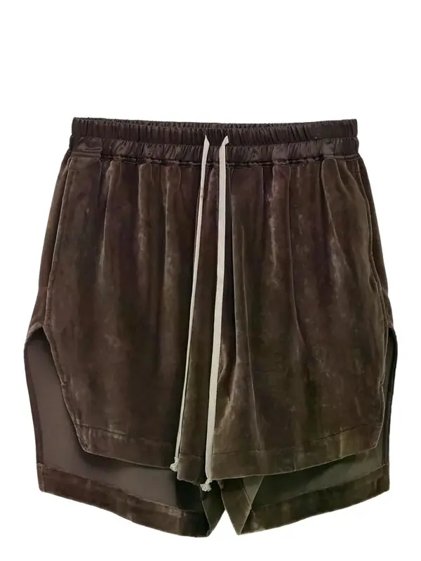 Rick Owens Velvet Side-slit Shorts - Brown