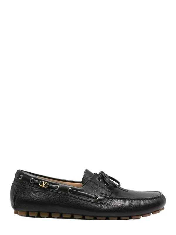 Valentino Garavani Fastaway Leather Lace-up Boat Shoes - Black