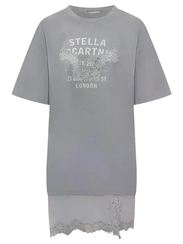 Stella McCartney Lace-embellished Cotton Mini Dress - Grey