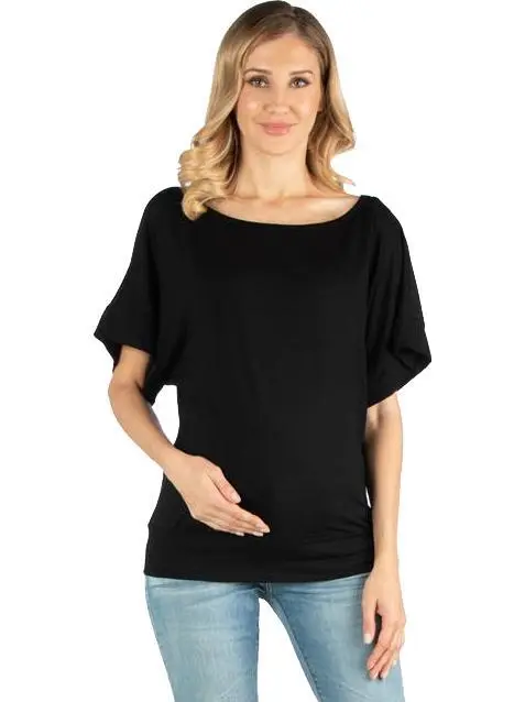 24SEVEN COMFORT APPAREL Maternity Dolman Top With Wide Sleeves - Black