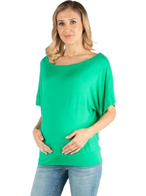 24SEVEN COMFORT APPAREL Maternity Dolman Top With Wide Sleeves - Green