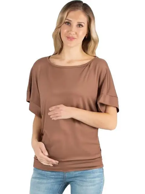 24SEVEN COMFORT APPAREL Maternity Dolman Top With Wide Sleeves - Mocha