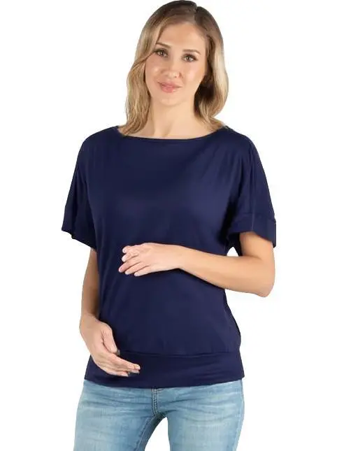24SEVEN COMFORT APPAREL Maternity Dolman Top With Wide Sleeves - Navy