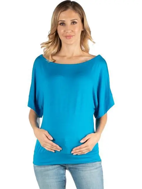 24SEVEN COMFORT APPAREL Maternity Dolman Top With Wide Sleeves - Turq