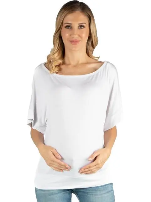 24SEVEN COMFORT APPAREL Maternity Dolman Top With Wide Sleeves - White
