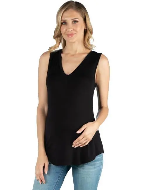24SEVEN COMFORT APPAREL Maternity V-neck Tunic Tank Top - Black