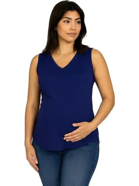 24SEVEN COMFORT APPAREL Maternity V-neck Tunic Tank Top - Navy