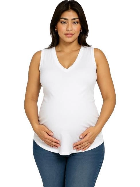 24SEVEN COMFORT APPAREL Maternity V-neck Tunic Tank Top - White
