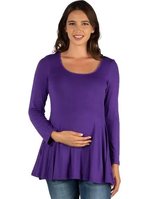 24SEVEN COMFORT APPAREL Maternity Long Sleeve Swing Tunic Top - Amethyst