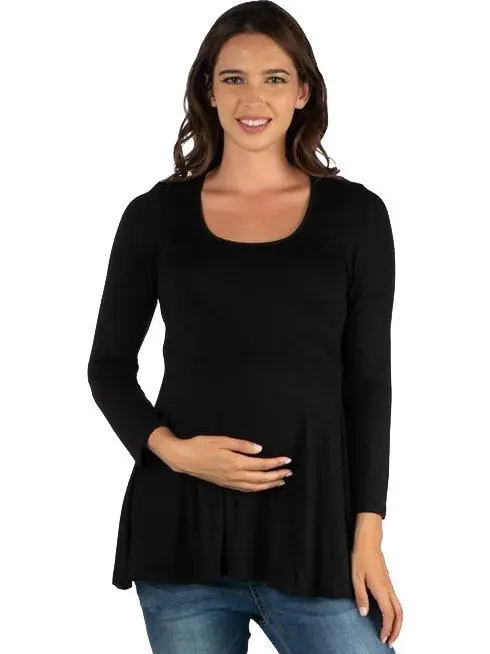 24SEVEN COMFORT APPAREL Maternity Long Sleeve Swing Tunic Top - Black