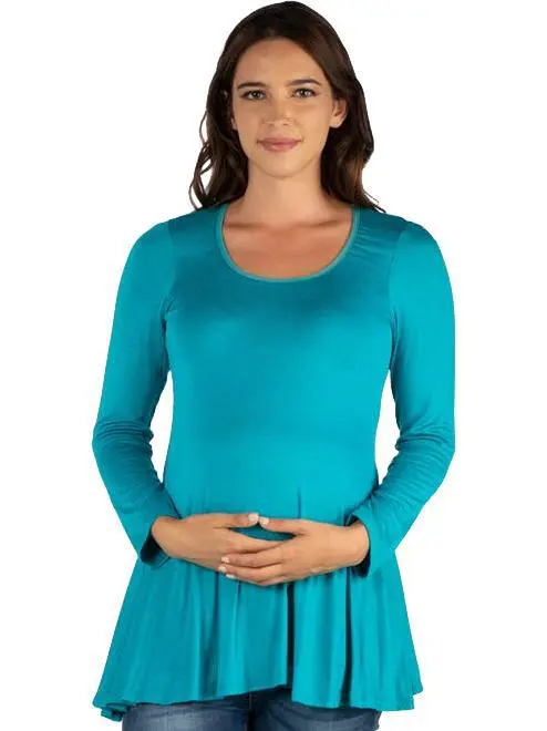 24SEVEN COMFORT APPAREL Maternity Long Sleeve Swing Tunic Top - Jade