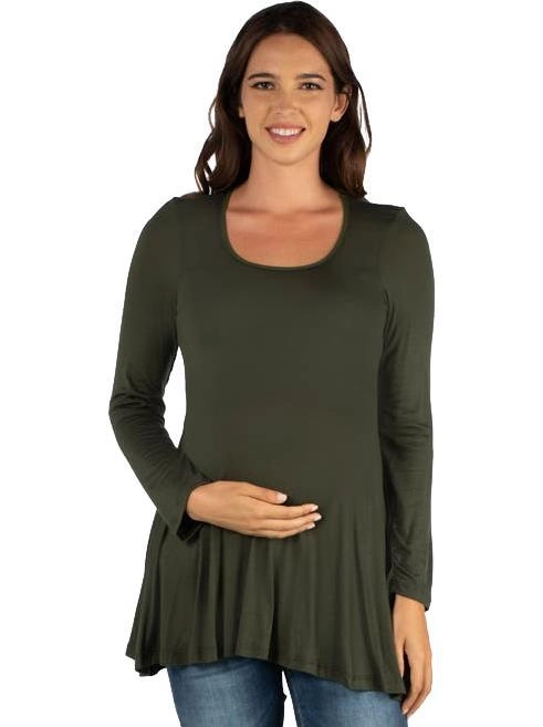24SEVEN COMFORT APPAREL Maternity Long Sleeve Swing Tunic Top - Olive