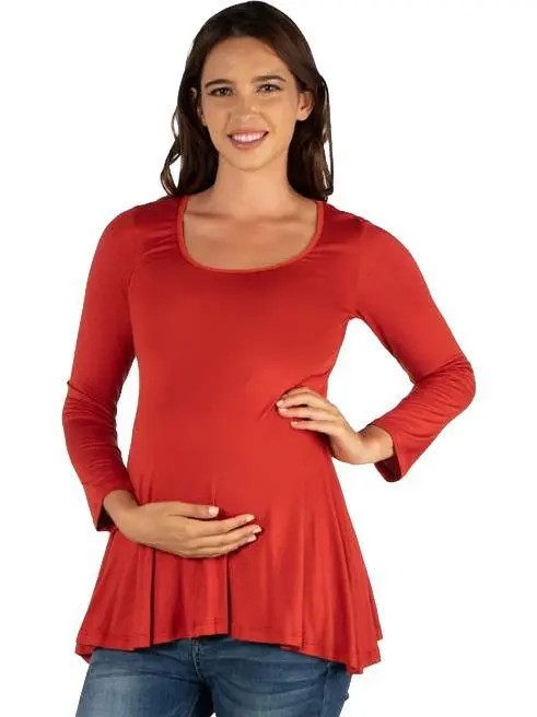 24SEVEN COMFORT APPAREL Maternity Long Sleeve Swing Tunic Top - Rust