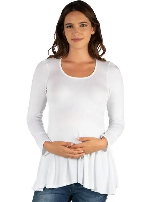 24SEVEN COMFORT APPAREL Maternity Long Sleeve Swing Tunic Top - White