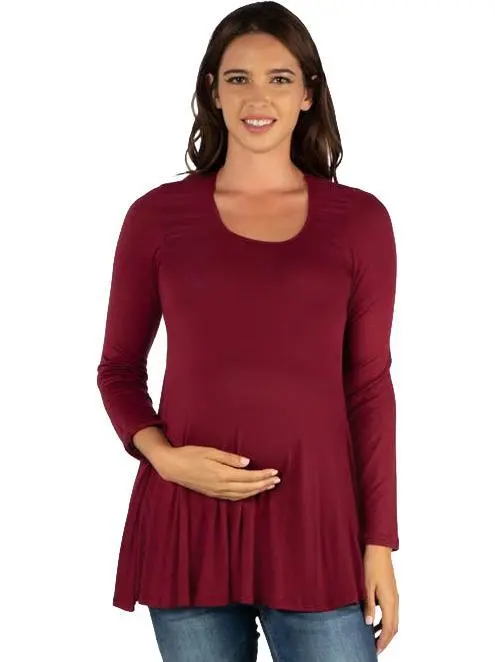24SEVEN COMFORT APPAREL Maternity Long Sleeve Swing Tunic Top - Wine