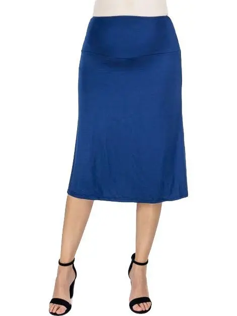 24SEVEN COMFORT APPAREL Maternity A-line Knee Length Skirt - Navy