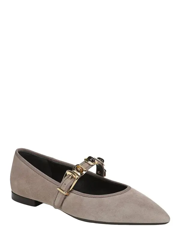 Veronica Beard Selene Charms Pointed Toe Flat - Bark Suede