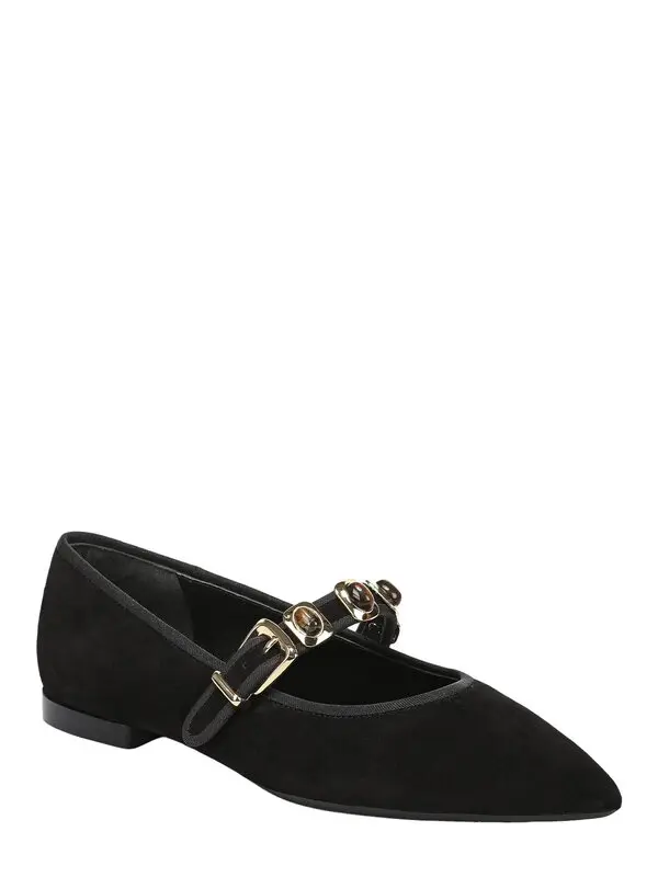 Veronica Beard Selene Charms Pointed Toe Flat - Black Suede