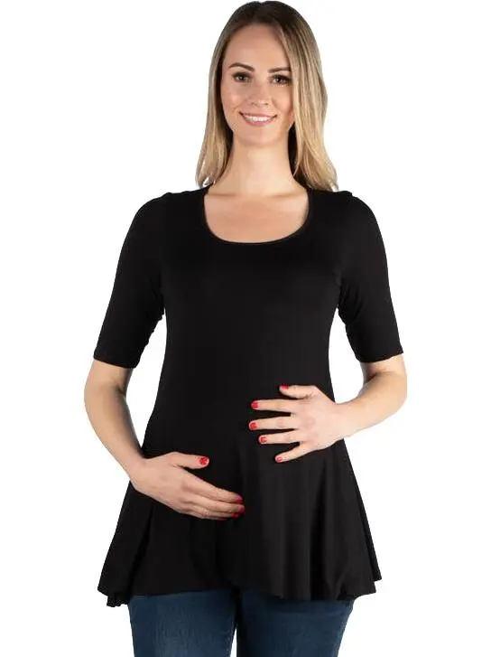 24SEVEN COMFORT APPAREL Maternity Elbow Swing Tunic Top - Black