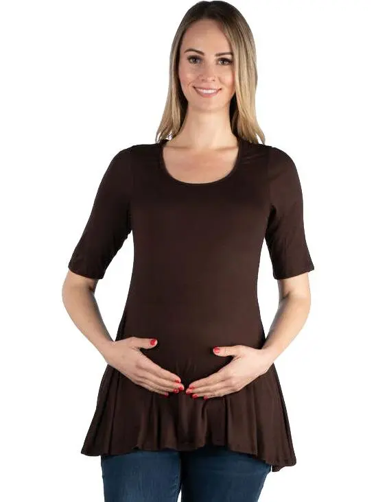 24SEVEN COMFORT APPAREL Maternity Elbow Swing Tunic Top - Brown