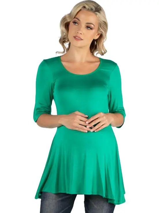 24SEVEN COMFORT APPAREL Maternity Elbow Swing Tunic Top - Green