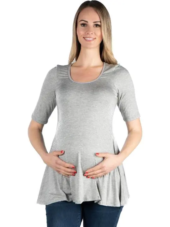 24SEVEN COMFORT APPAREL Maternity Elbow Swing Tunic Top - Heather
