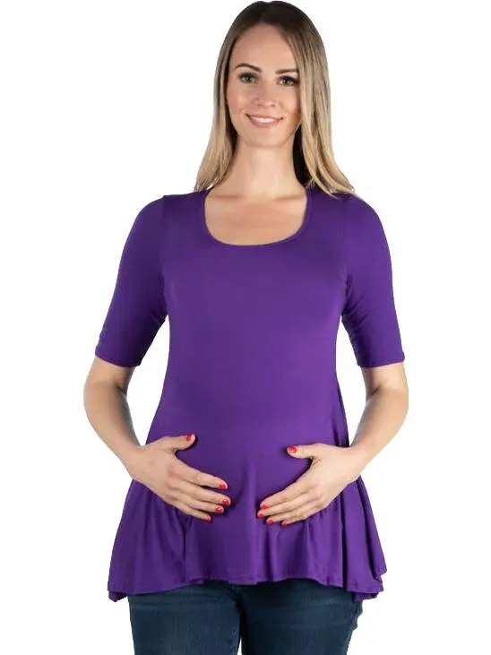 24SEVEN COMFORT APPAREL Maternity Elbow Swing Tunic Top - Purple