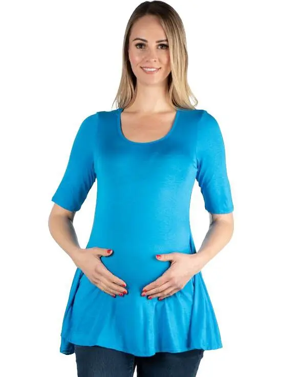 24SEVEN COMFORT APPAREL Maternity Elbow Swing Tunic Top - Turq