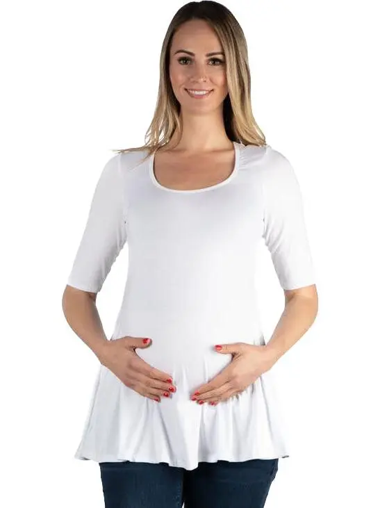 24SEVEN COMFORT APPAREL Maternity Elbow Swing Tunic Top - White