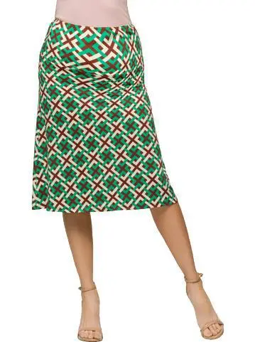 24SEVEN COMFORT APPAREL Maternity Knee Length Skirt With Geometric Print - Green Multi