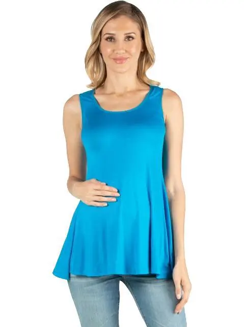 24SEVEN COMFORT APPAREL Maternity Scoop Neck Sleeveless Tank Top - Turq