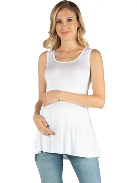 24SEVEN COMFORT APPAREL Maternity Scoop Neck Sleeveless Tank Top - White