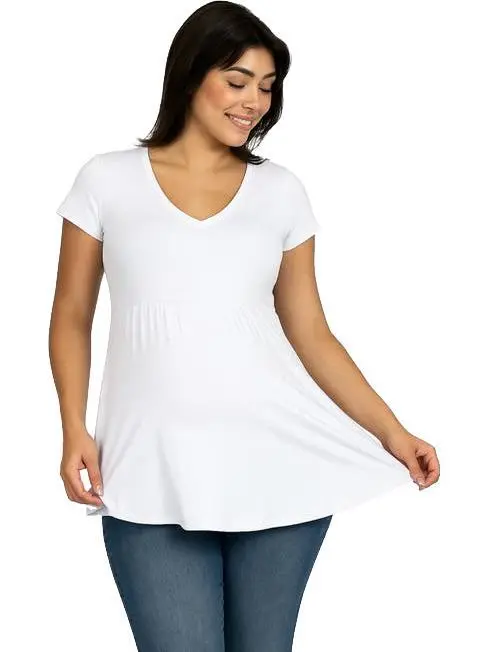 24SEVEN COMFORT APPAREL Maternity Short Sleeve Flared Tunic Top - White