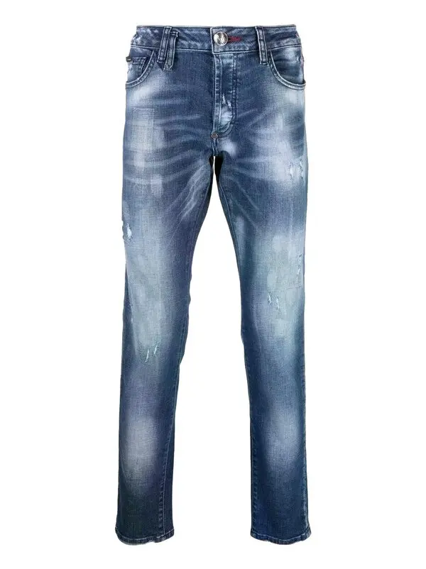 Philipp Plein Destroyed Straight-leg Jeans - Blue