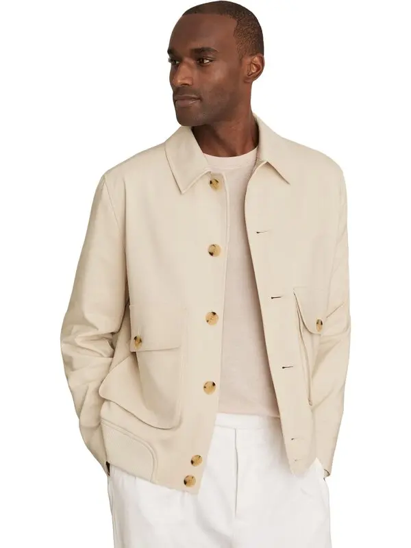 REISS Cotton-blend Button-through Jacket - Light Stone