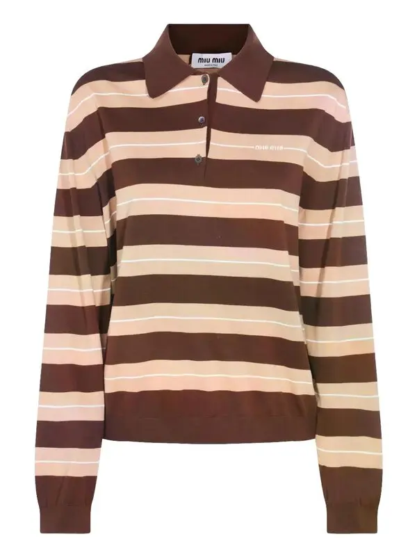 Miu Miu Striped Polo Top - Brown