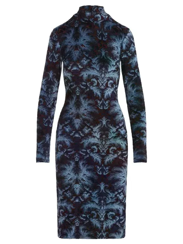 Etro Floral-pattern Mock-neck Midi Dress - Blue