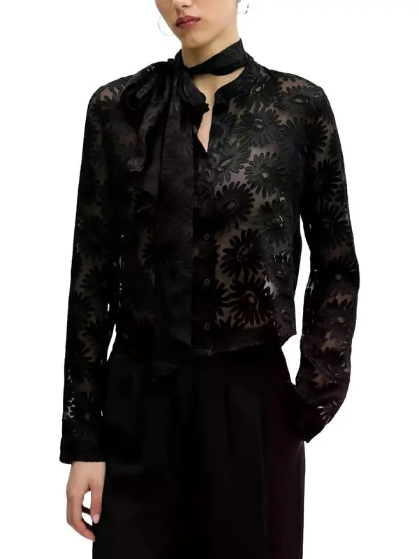Hugo Floral Jacquard Tie-neck Shirt - Black